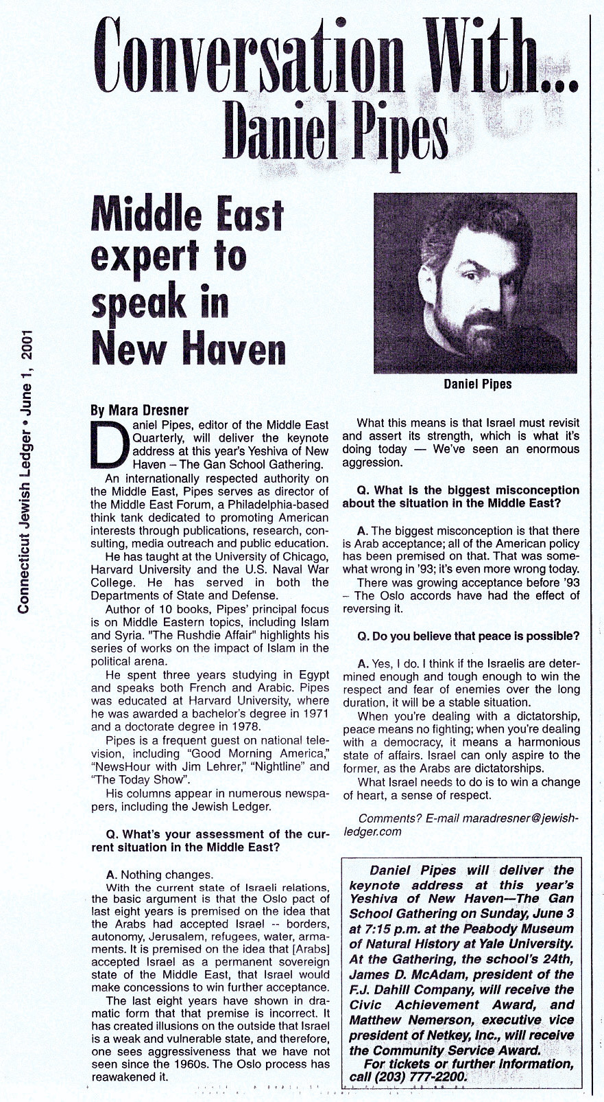 Conversation with ... Daniel Pipes: Middle East expert to speak in New ...